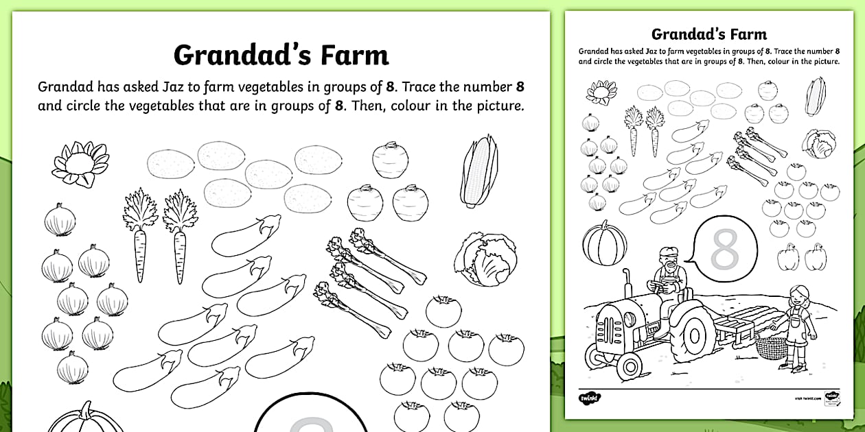 Grandad's Farm Number 8 Vegetable Picking Worksheet / Worksheet