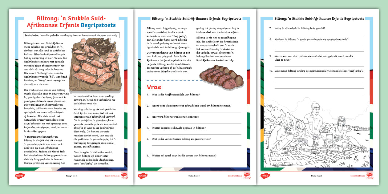 Biltong 'n Stukkie Suid-Afrikaanse Erfenis Begripstoets.