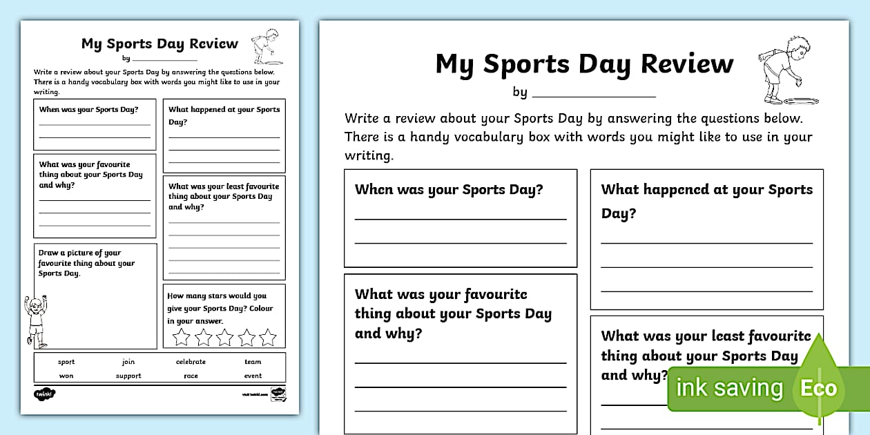 Sports Day Review Writing Frame (teacher made) - Twinkl