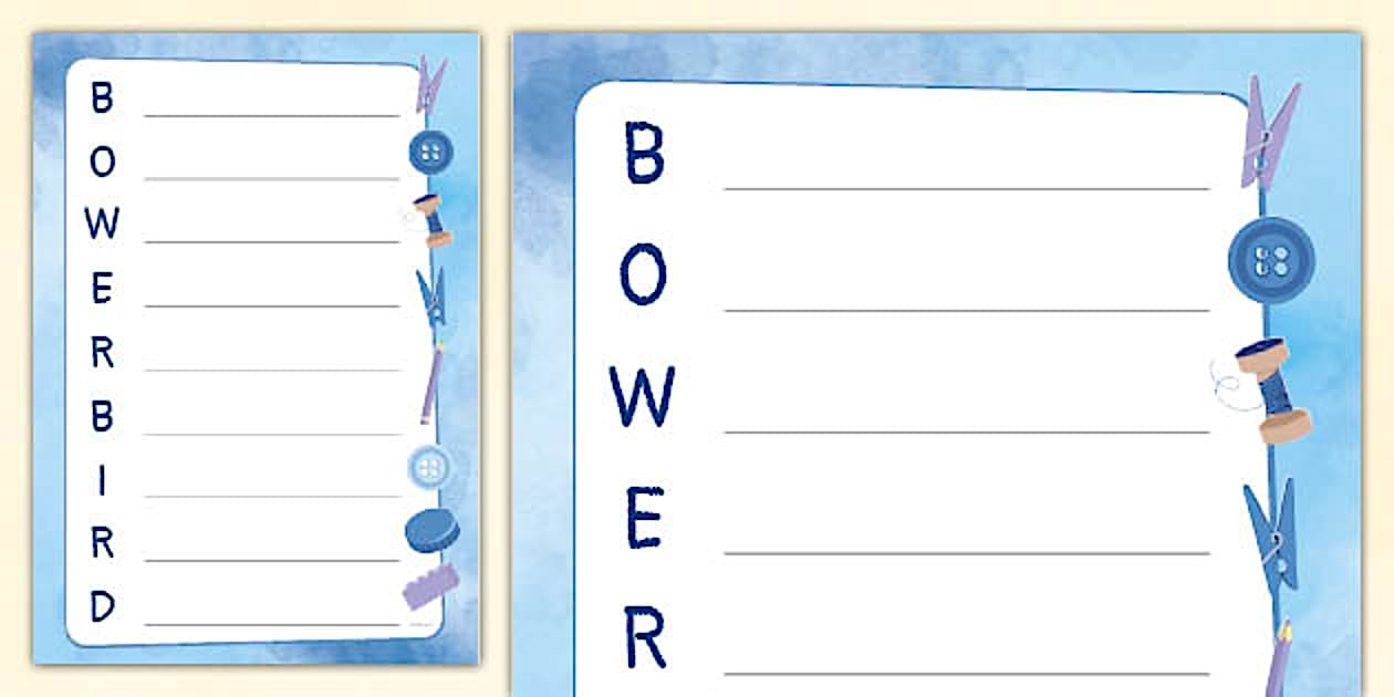 ‘Bowerbird Blues’ Acrostic Poem Activity Sheet - English