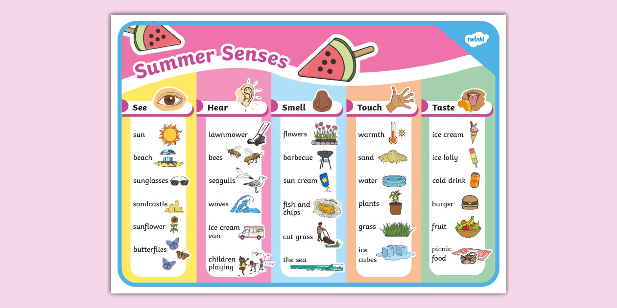 * NEW * Summer Senses Word Mat - KS1 - Twinkl