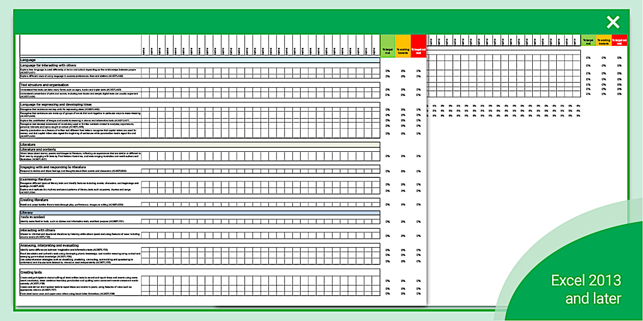 Aus Curriculum Foundation English Assessment Spreadsheet
