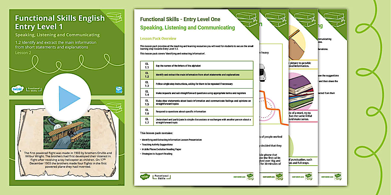English Functional Skills Entry Level 1.2: Identify and Extract the Main