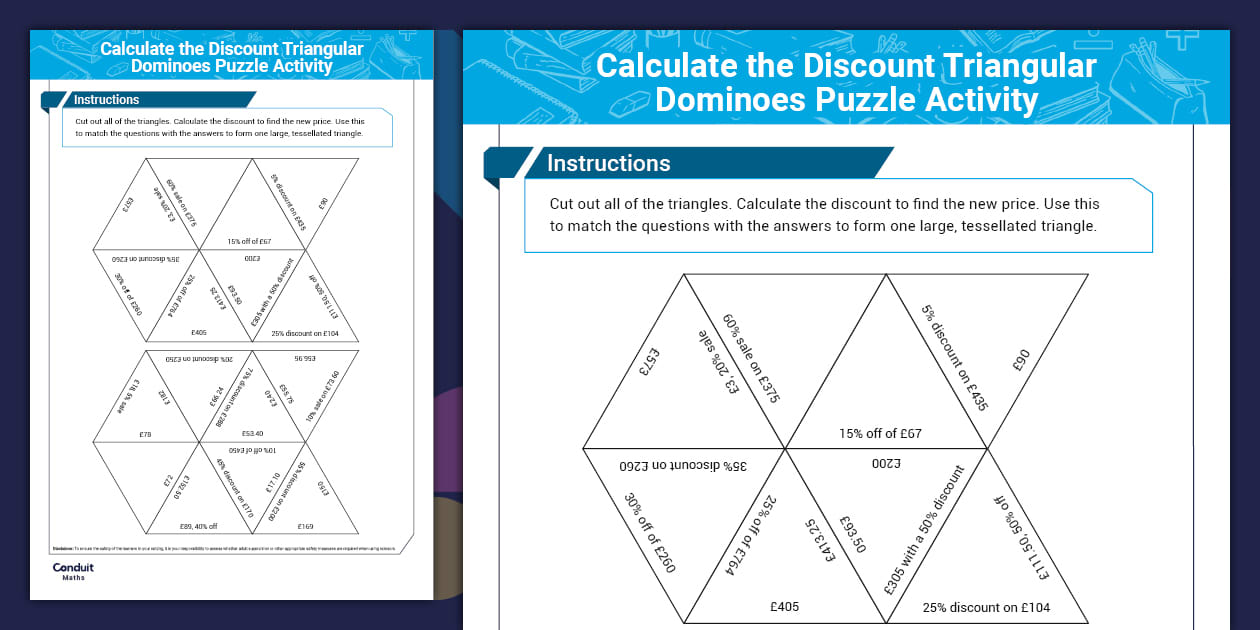 Calculate the Discount Triangular Dominoes Puzzle Activity