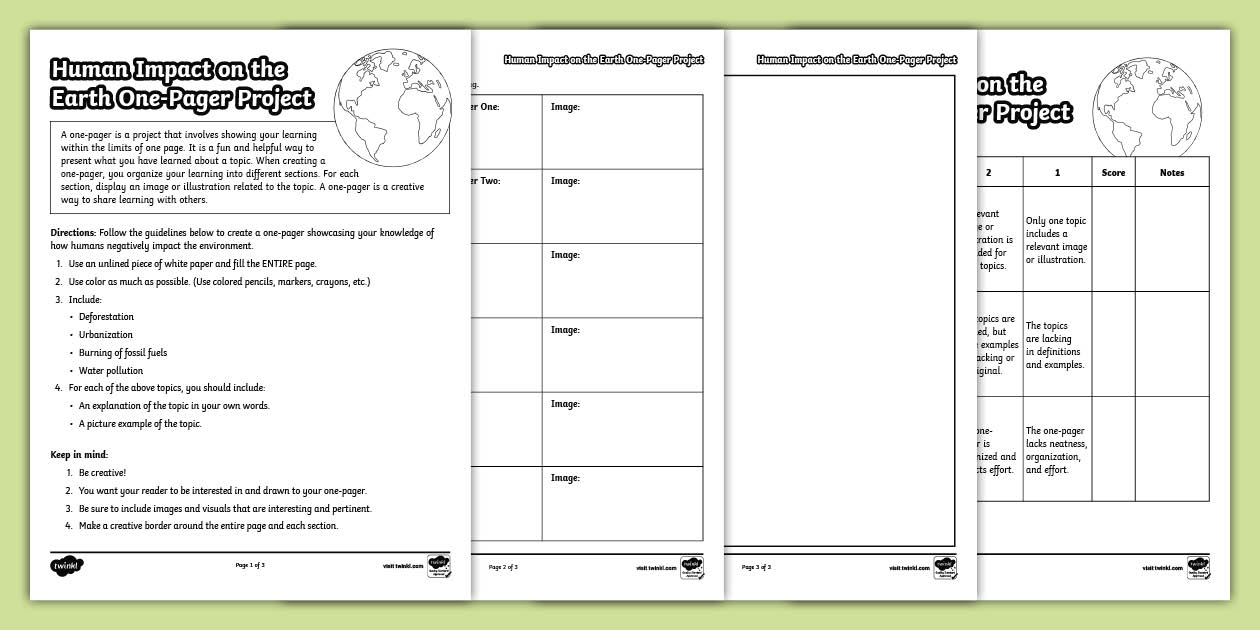 Human Impact on the Earth One-Pager Project for 6th-8th