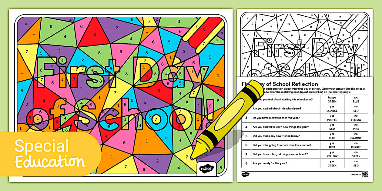 First Day of School Reflection Coloring Sheet