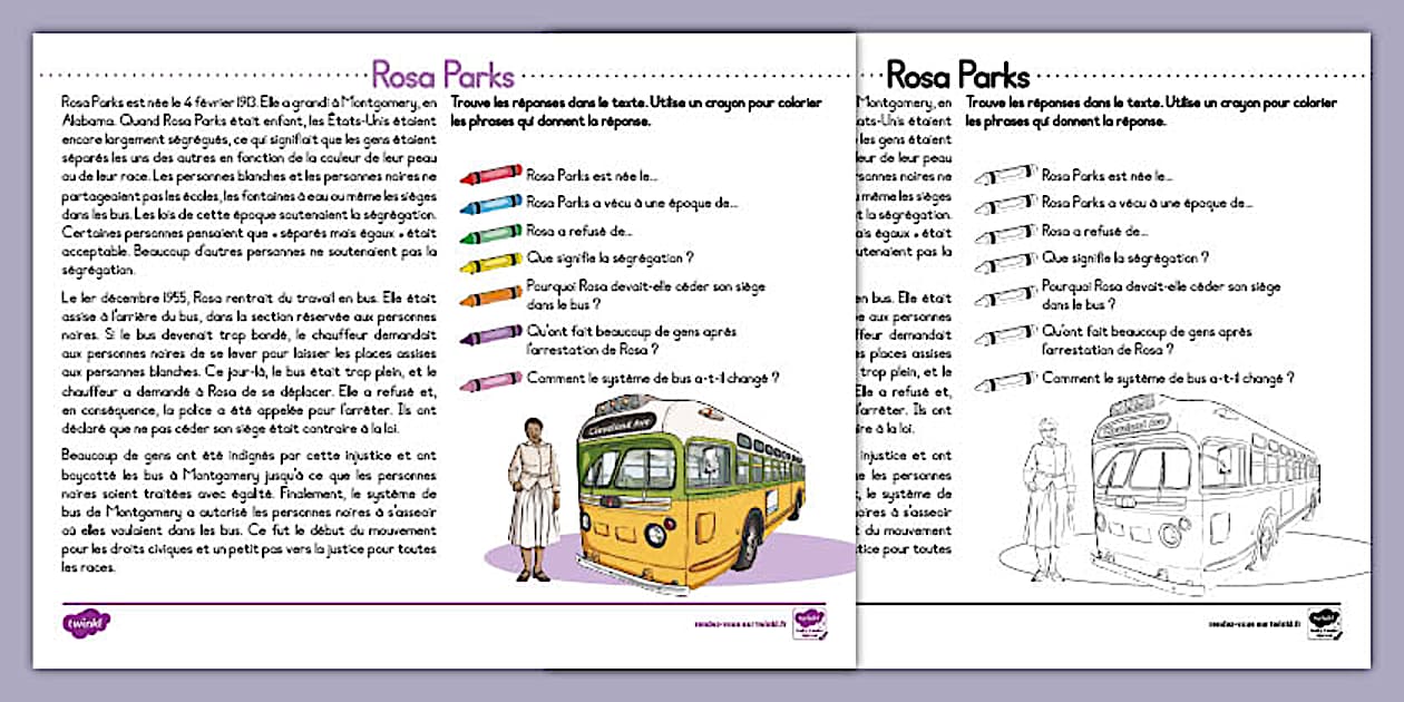 Rosa parks trouver des indices dans un texte activité