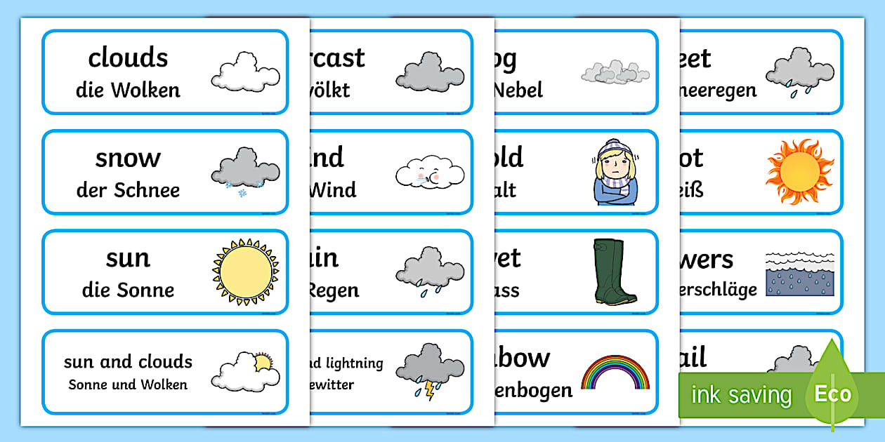 Weather Word Cards English/German (teacher made) - Twinkl