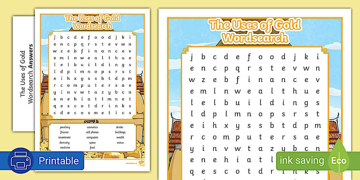 The Uses of Gold – Wordsearch (teacher made) - Twinkl