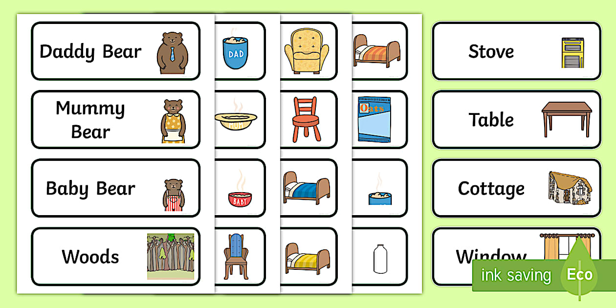 Three Bears Cottage Labels - Twinkl