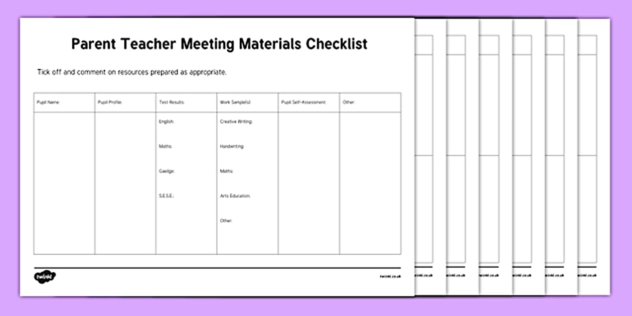 Editable ROI Parent Teacher Meeting Materials Checklist Template