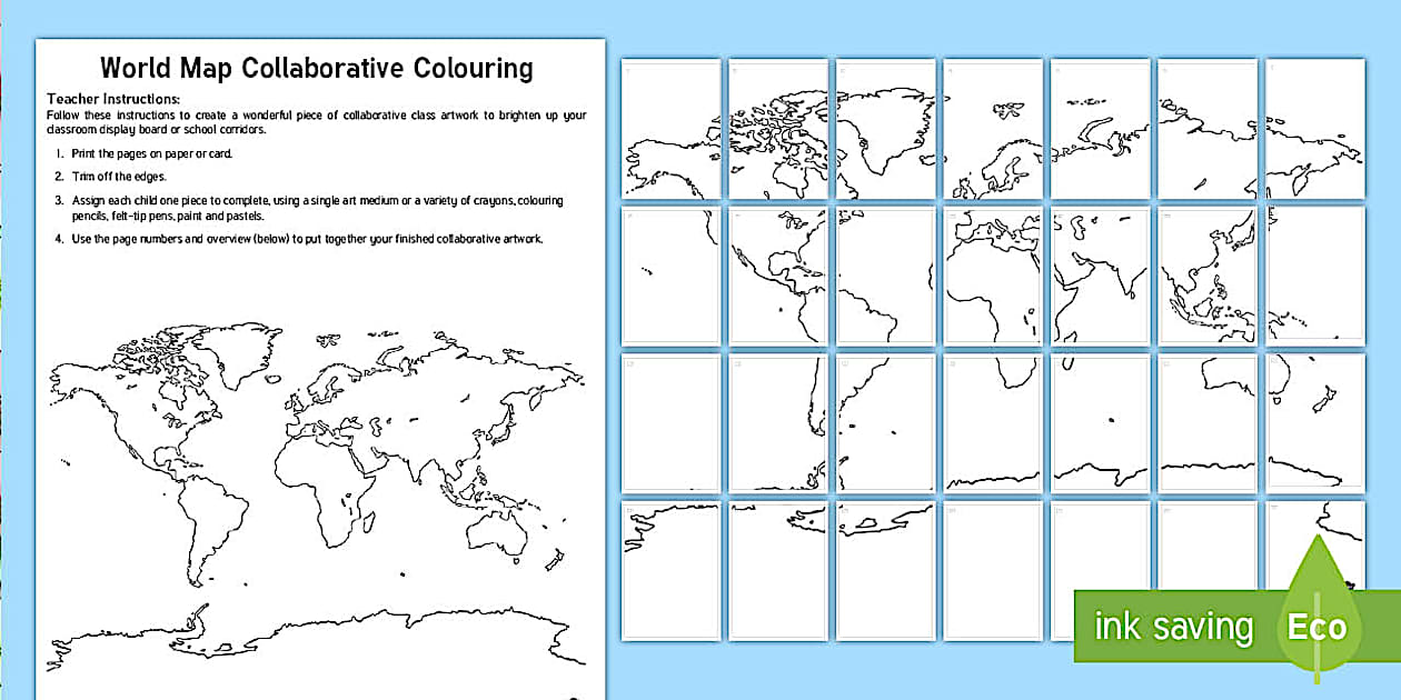 World Map Collaborative Colouring Activity Pack - Twinkl
