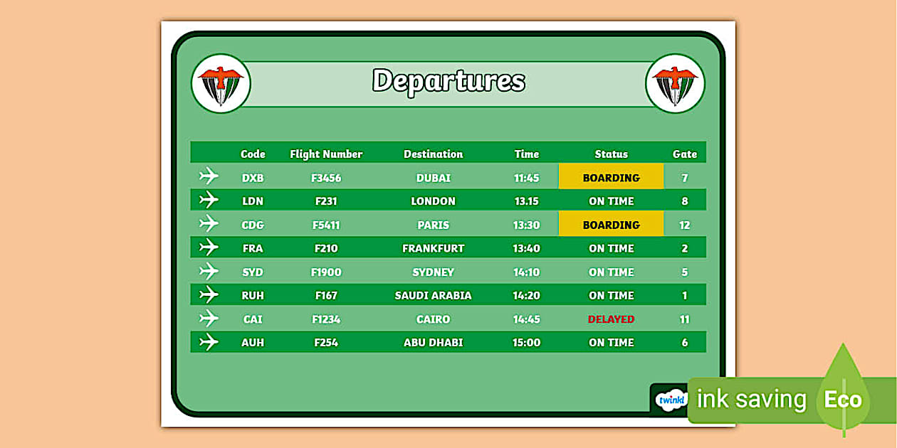 UAE Airlines Role Play Departure Screen