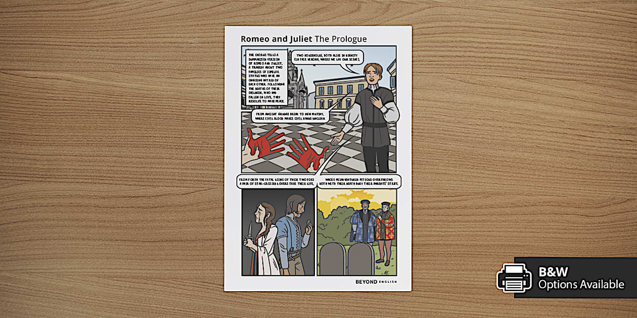 Romeo and Juliet Graphic Plot Comic Strip Prologue - Twinkl