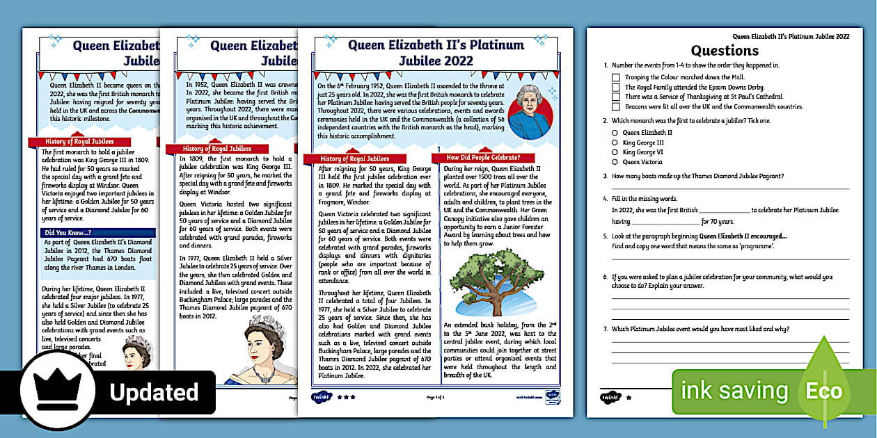 UKS2 The Queen's Platinum Jubilee Reading Comprehension