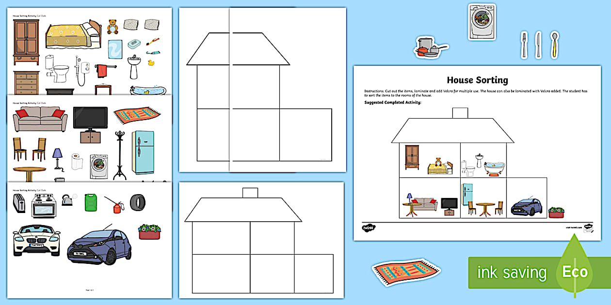 Black and White Workstation: House Sorting Activity - Twinkl