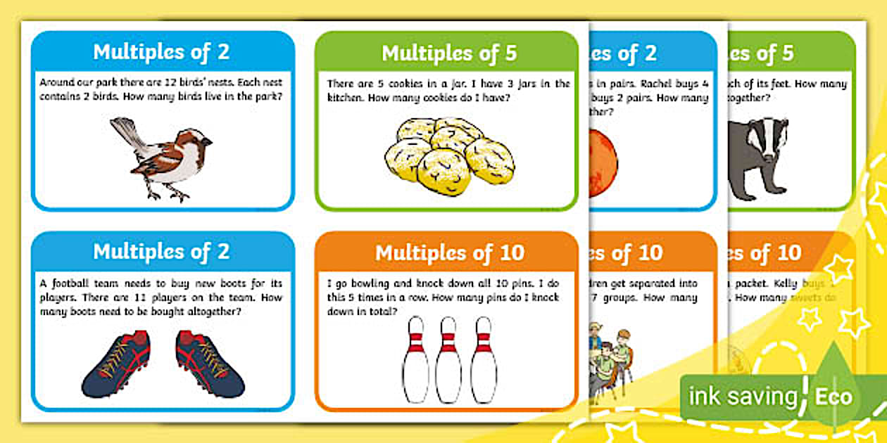 👉 Counting in Twos, Fives and Tens Word Problems Challenge Cards (Ages ...
