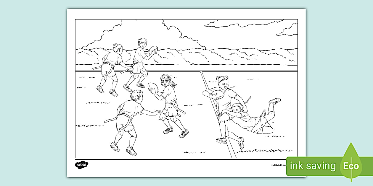 Tag Rugby Colouring Page (teacher made) - Twinkl