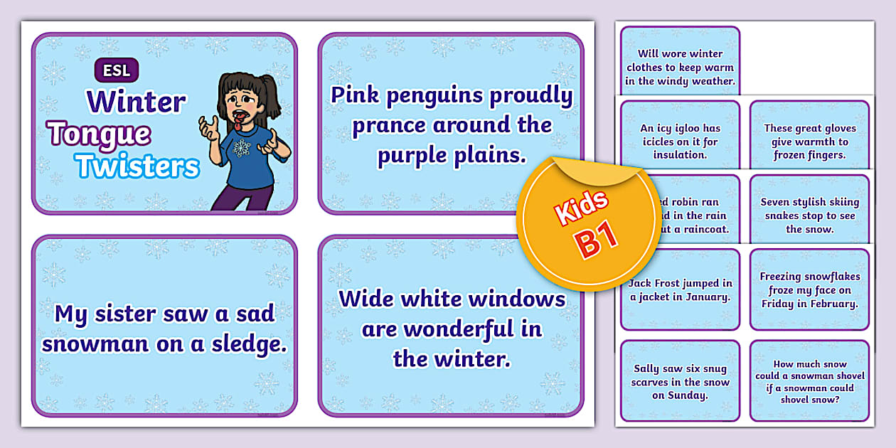 ESL Winter Tongue Twister Cards (teacher made) - Twinkl