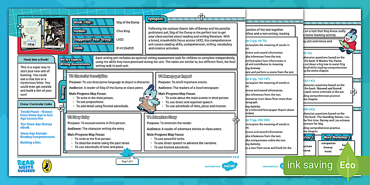 FREE! - Stig of the Dump Read, Write, Succeed English Overview [LKS2]