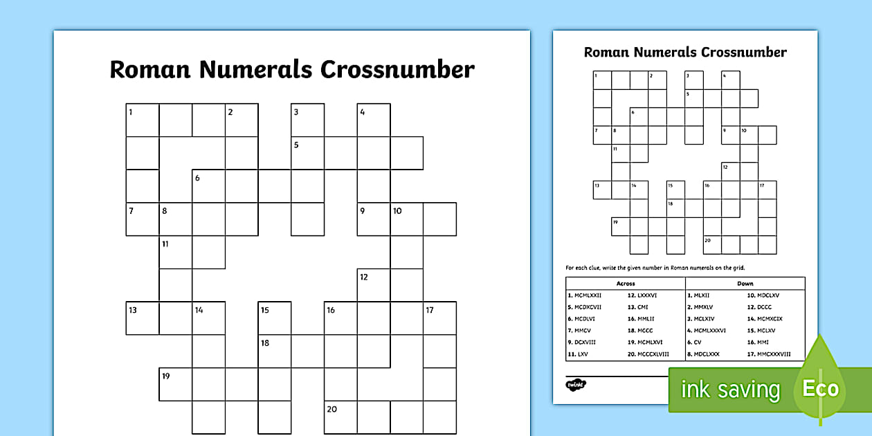 Roman Numerals Year 6 Crossnumber Worksheet | UKS2 Resources
