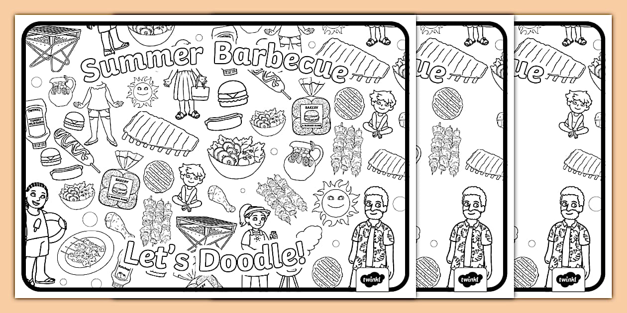Summer Barbecue Doodle Colouring Pages - KS1 (Teacher-Made)