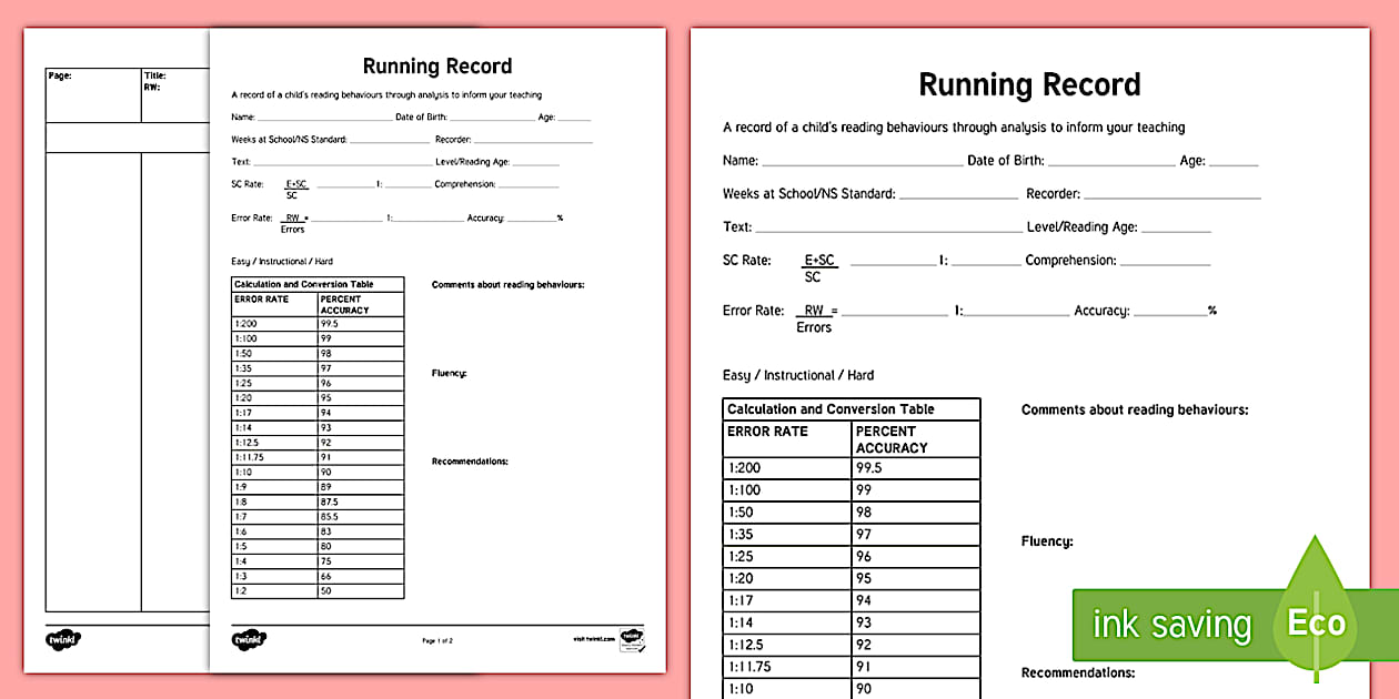Running record template | All ages (teacher made) - Twinkl