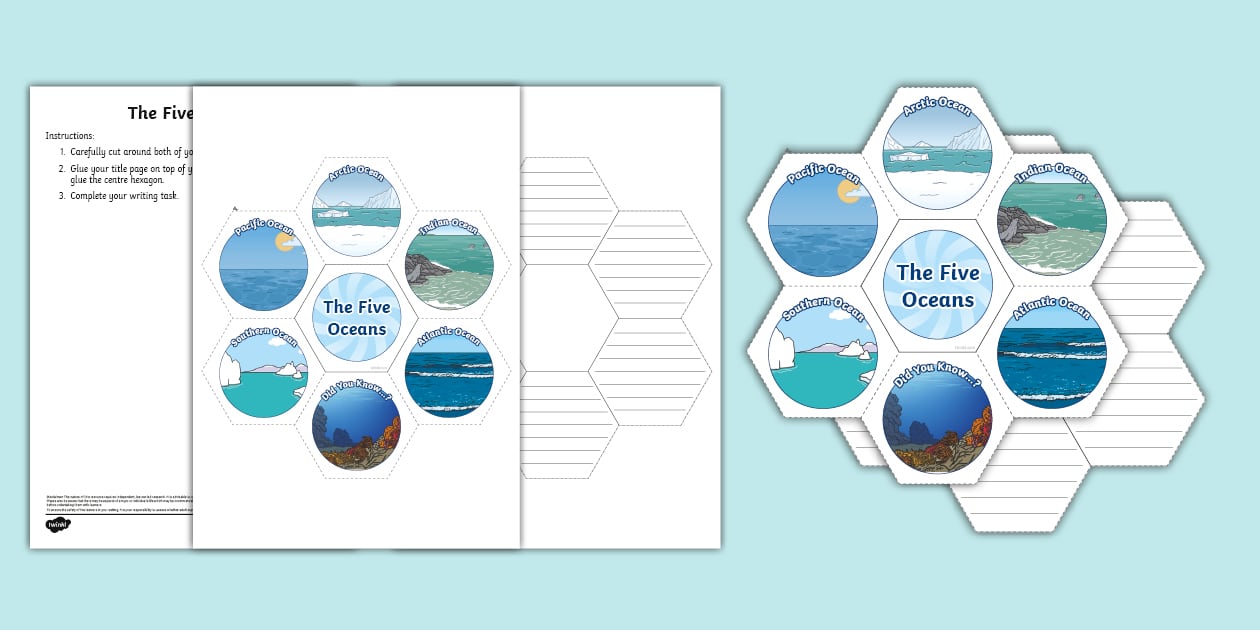 The Five Oceans Hexagon Writing Template - Twinkl