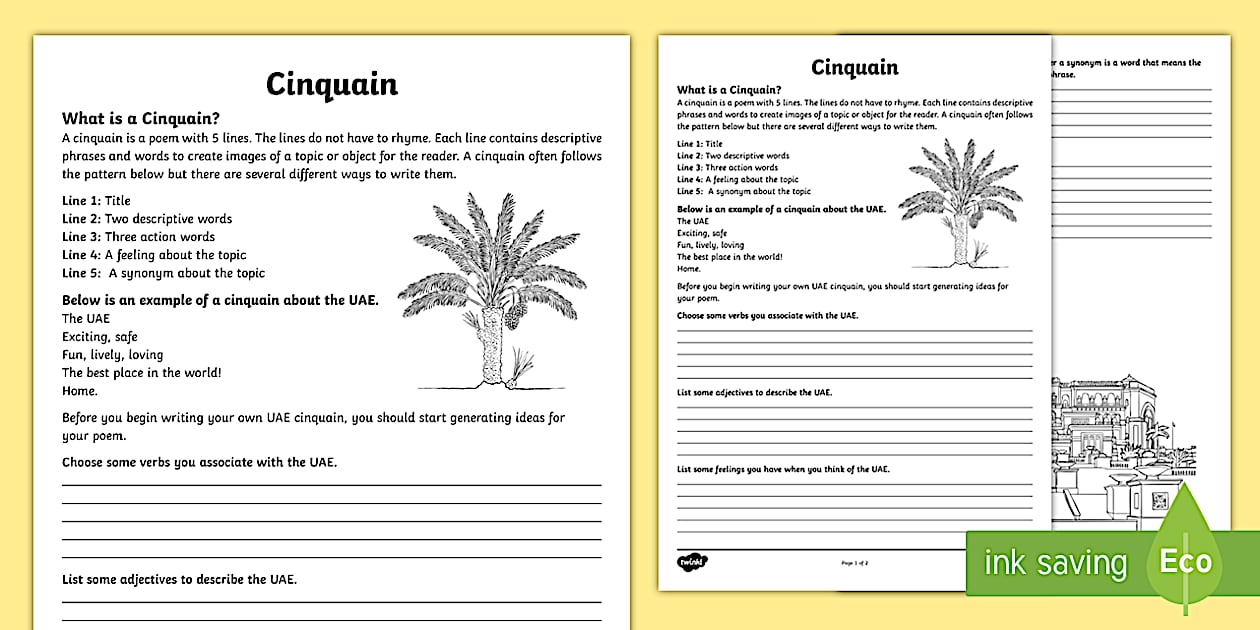 UAE Cinquain Poem Writing Template - Twinkl