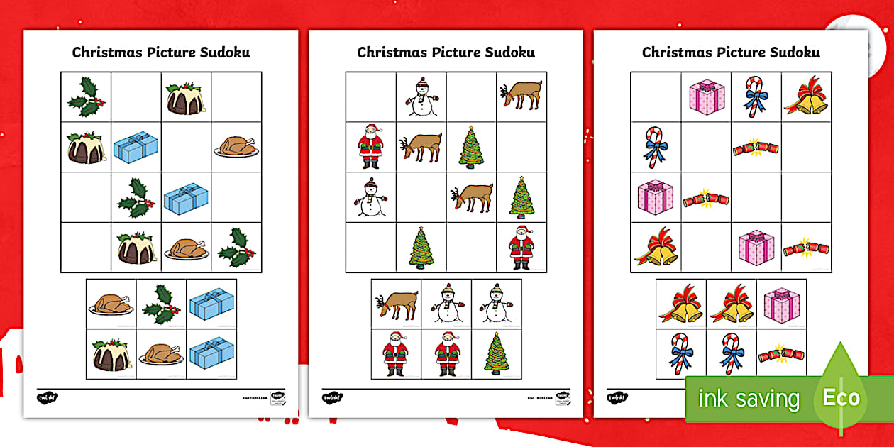 Black and White Christmas Picture Sudoku (teacher made)