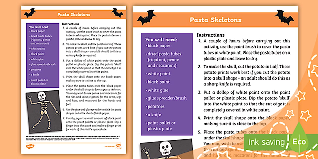 Pasta Skeletons Craft Instructions (teacher made) - Twinkl