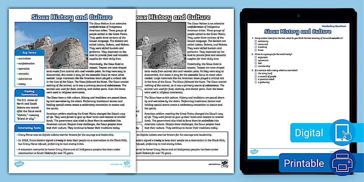 Sioux Native American Fact File Activity | Twinkl USA