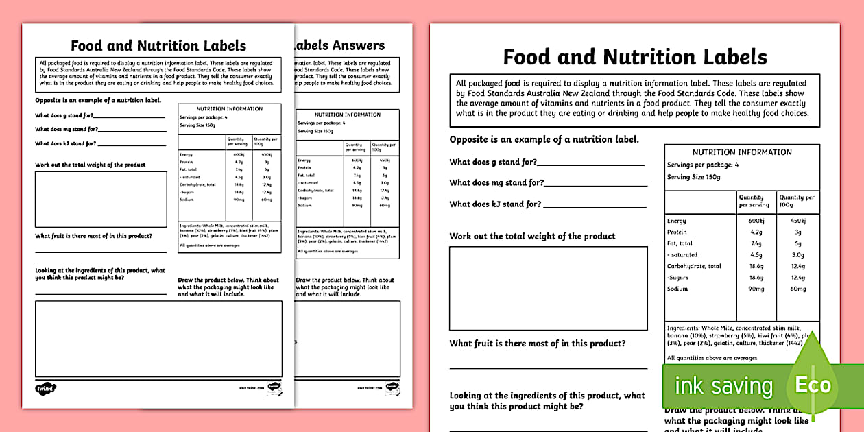 Editable Food and Nutrition Labels Worksheet - Twinkl