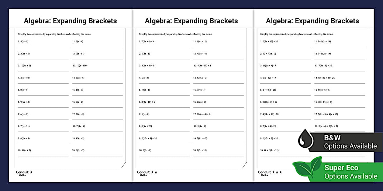 Algebra: Expanding Brackets Differentiated Activity Sheet