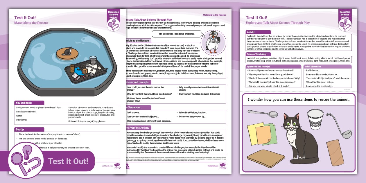 EYFS Science Test It Out! Tray: Materials to the Rescue