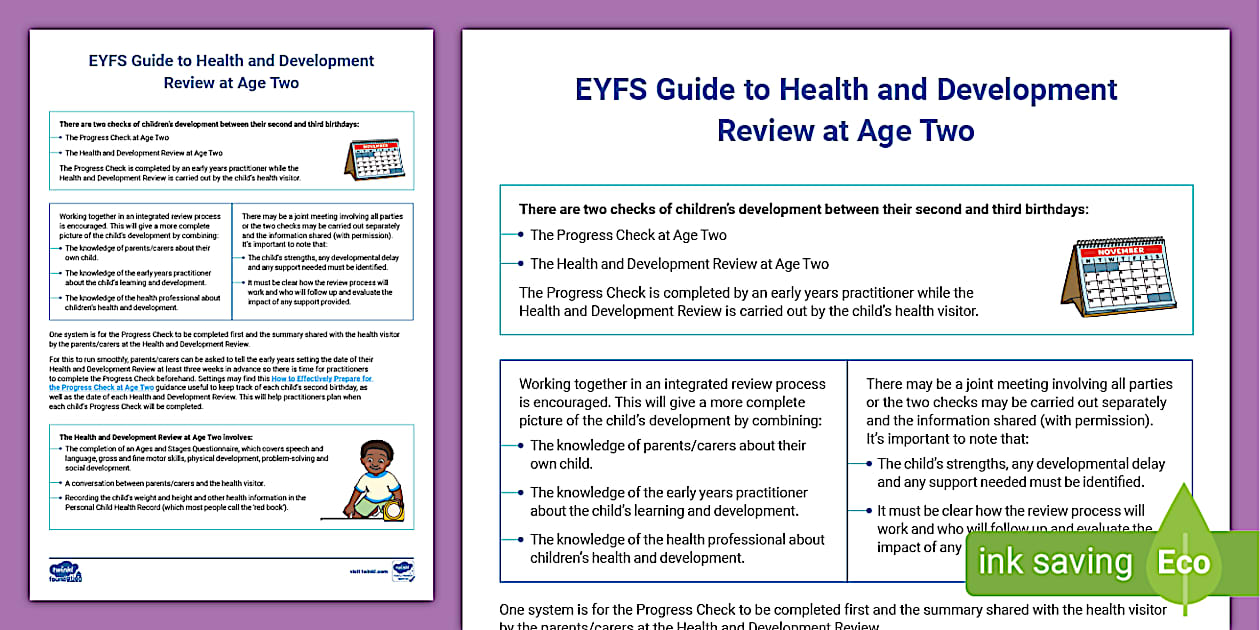 EYFS Guide to Health and Development Review at Age Two