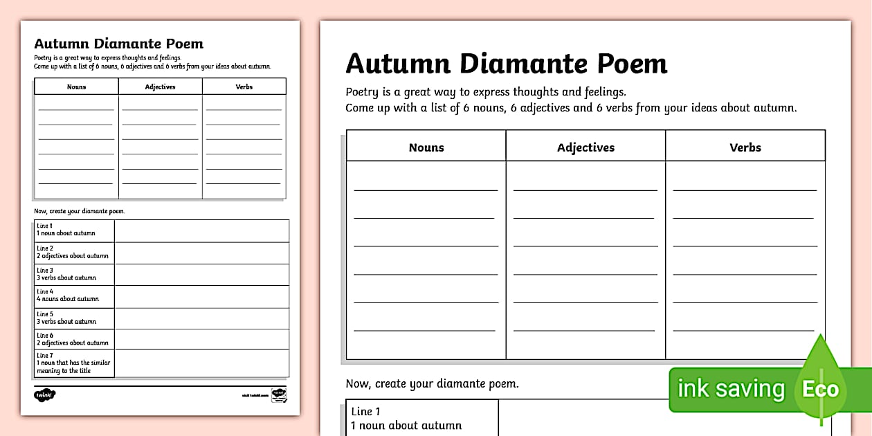 Autumn Poem Template, Autumn, Diamante