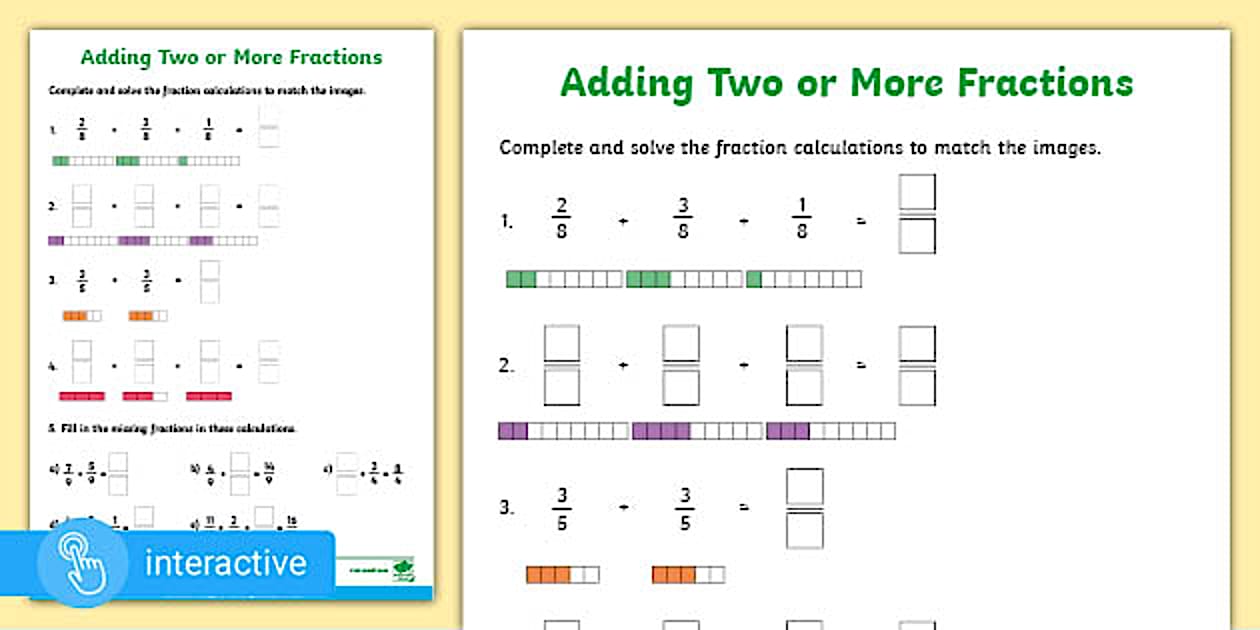 👉 Year 4 Add Fractions Worksheet PDF (Supports White Rose)