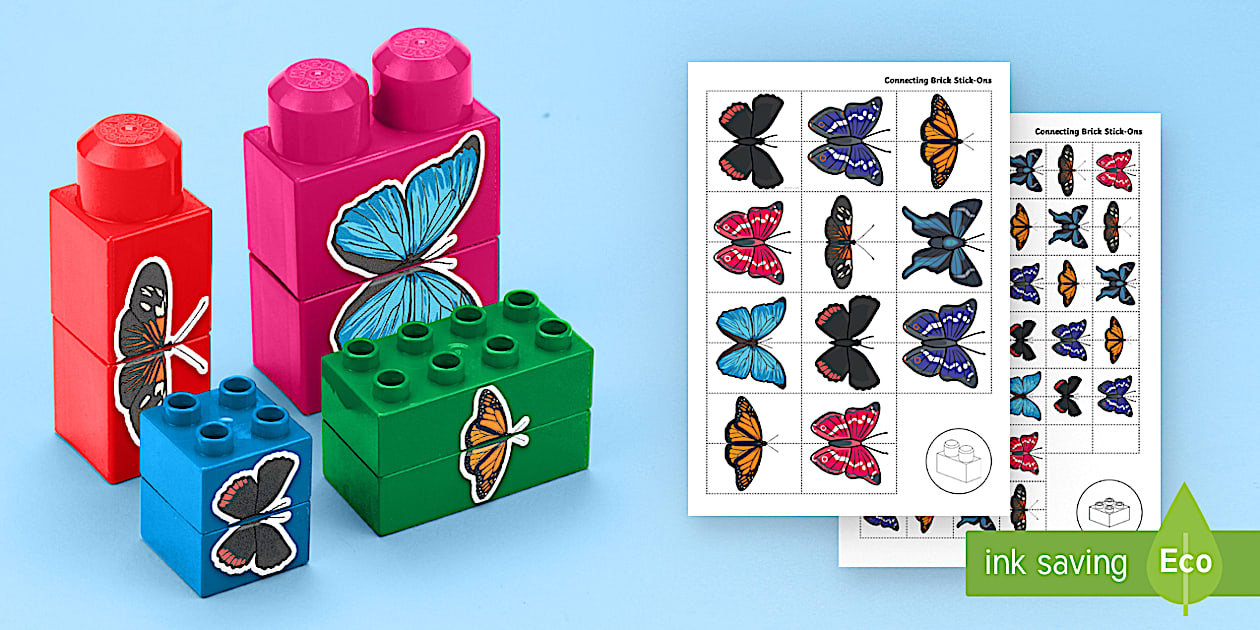 Butterfly Symmetry Matching Connecting Bricks Game - Twinkl