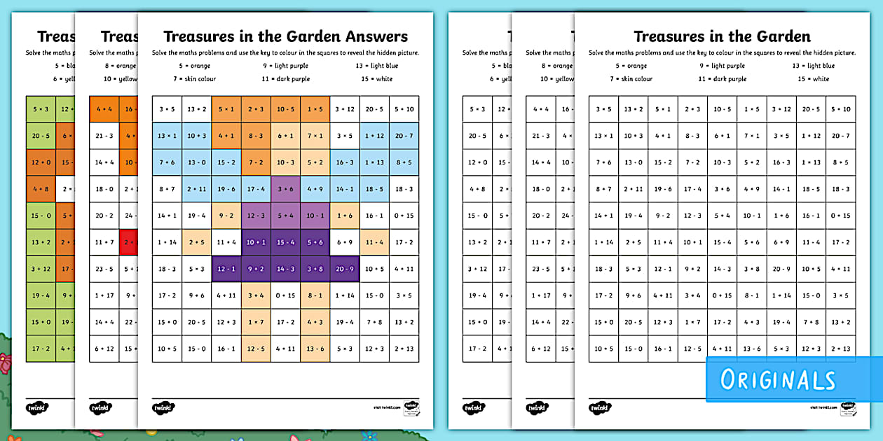 Treasures in the Garden Mixed Operations Maths Mosaics Worksheet ...