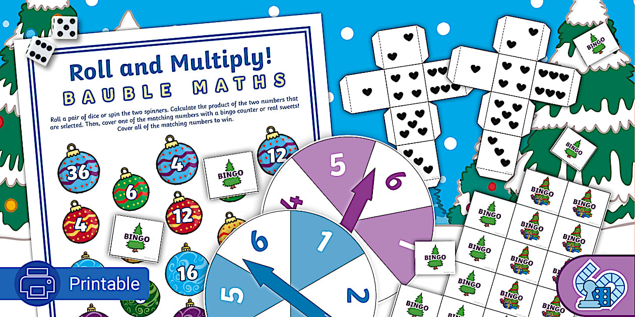 Christmas Baubles Roll and Cover Maths Game - Twinkl