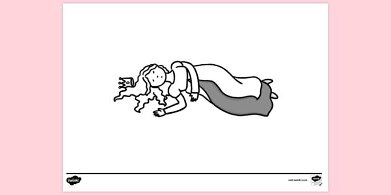 Sleeping Beauty Asleep on the Floor Colouring Sheet - Twinkl