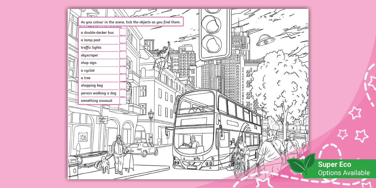 City Colouring Scene (Teacher-Made) - Twinkl