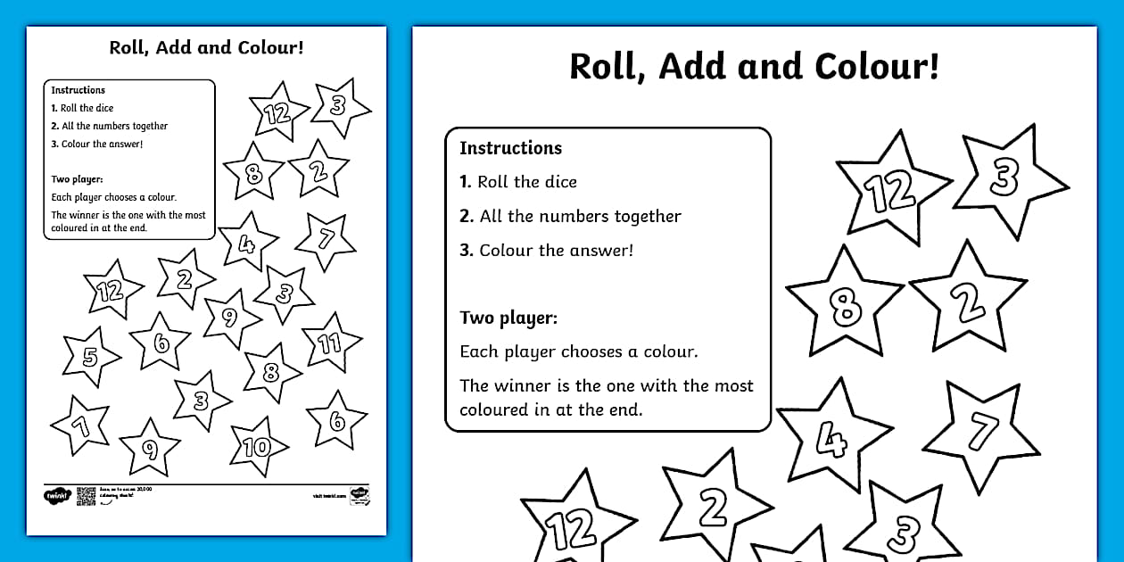 Stars Roll and Color Dice Addition Activity (Teacher-Made)