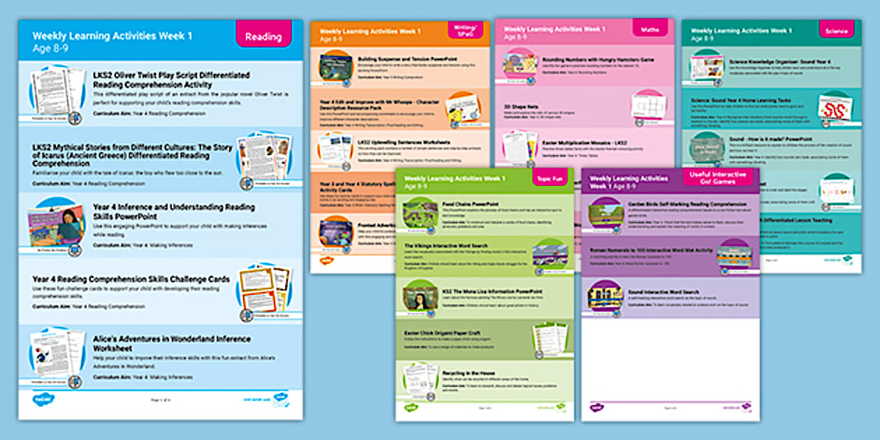 Weekly Learning Activities Pack Week 1 Age 8-9 - Twinkl