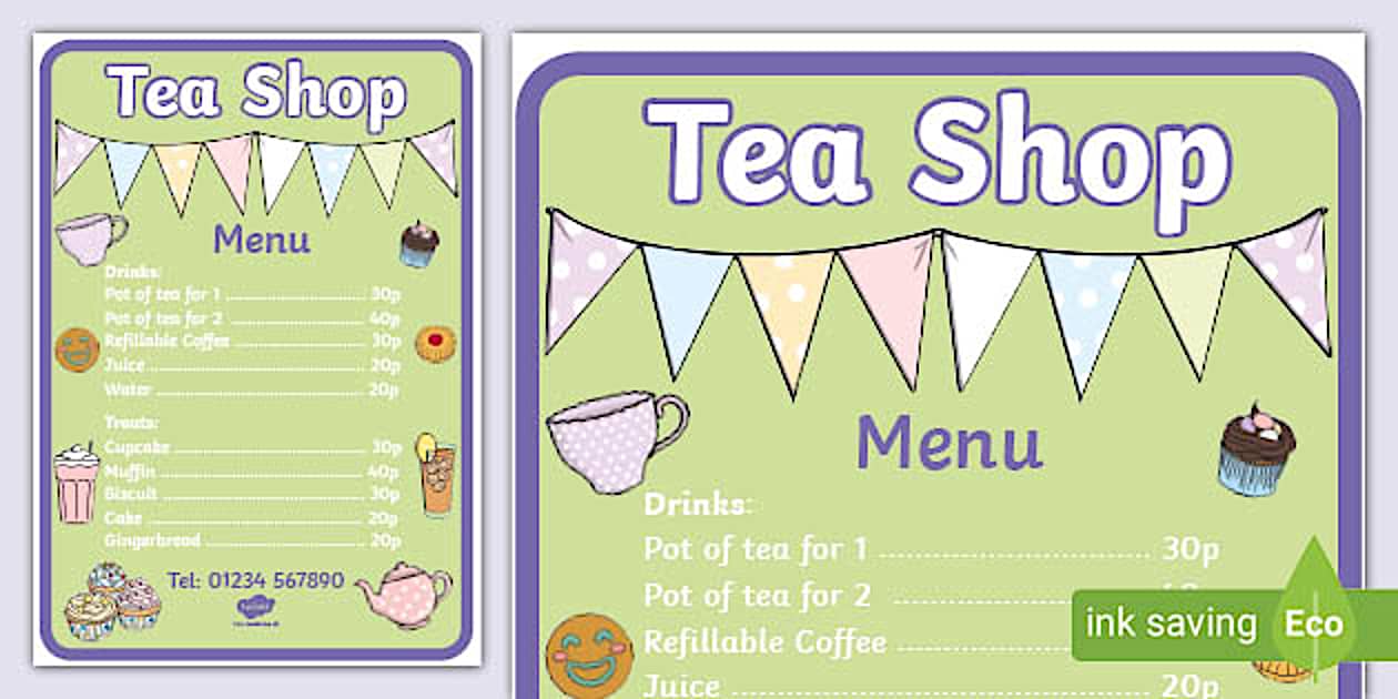 Editable Tea Shop Role Play Menu (teacher made) - Twinkl