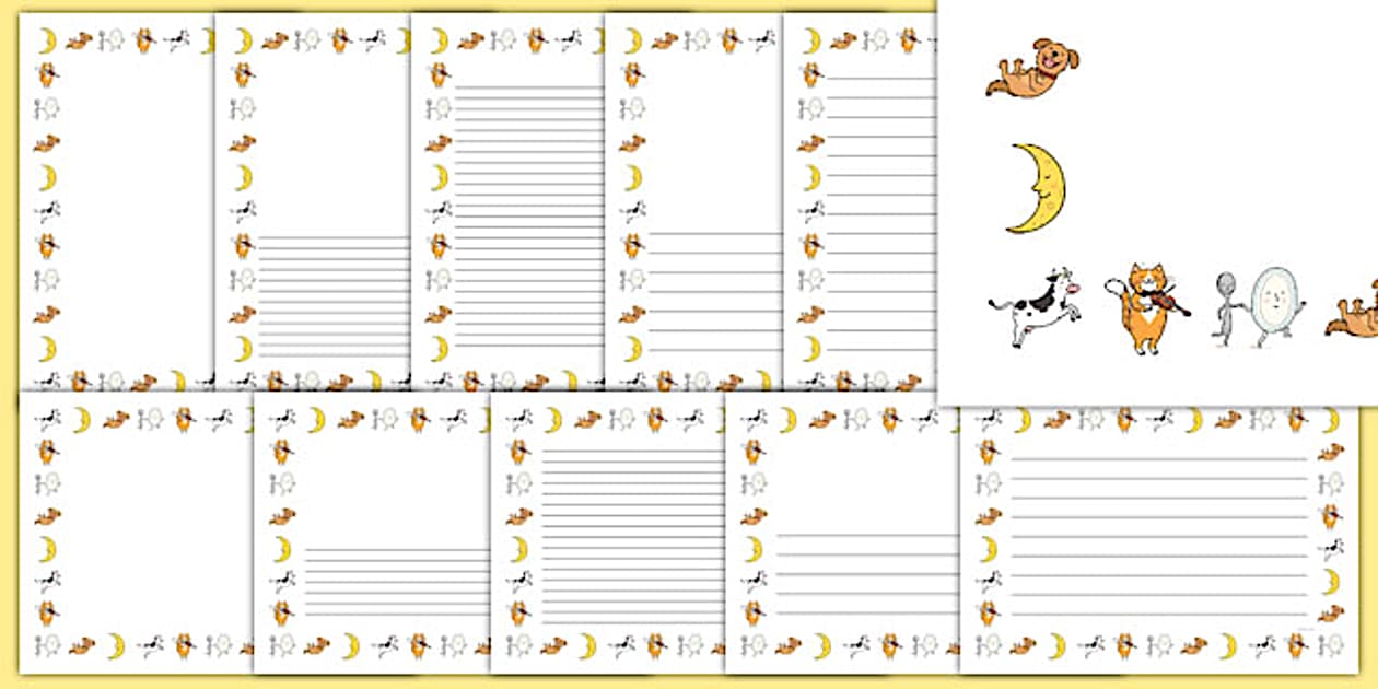 Black and White Hey Diddle Diddle Page Borders - Twinkl