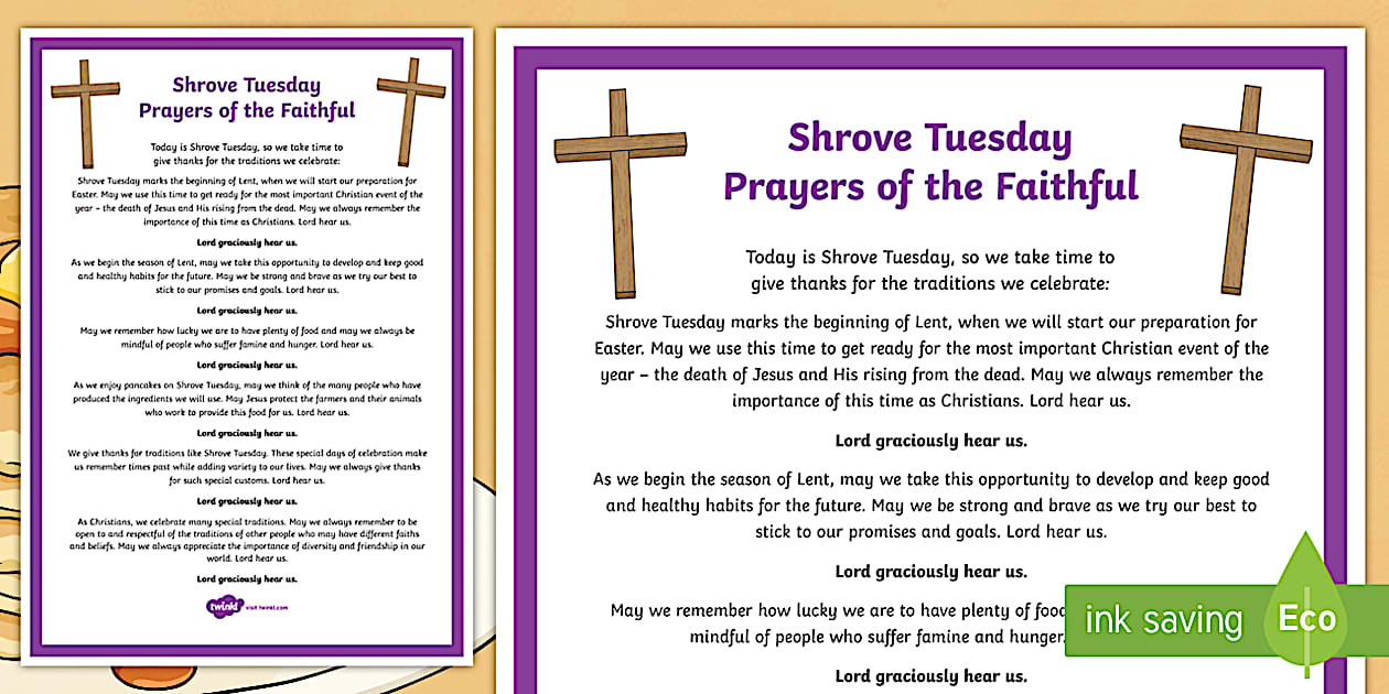 Shrove Tuesday Prayers of the Faithful Print-Out - Twinkl