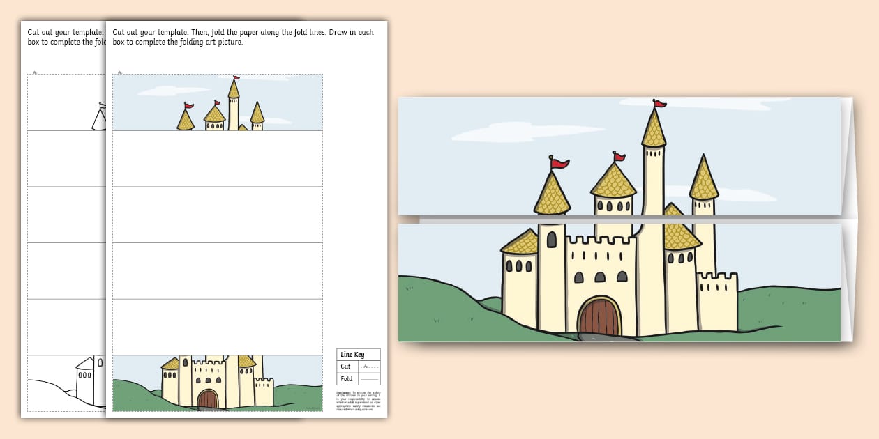 Castle Folding Art Template (teacher made) - Twinkl