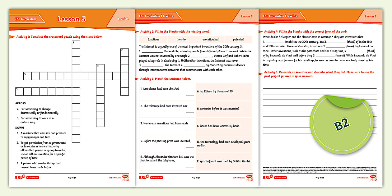 ESL Level 14 Lesson 5 Activity